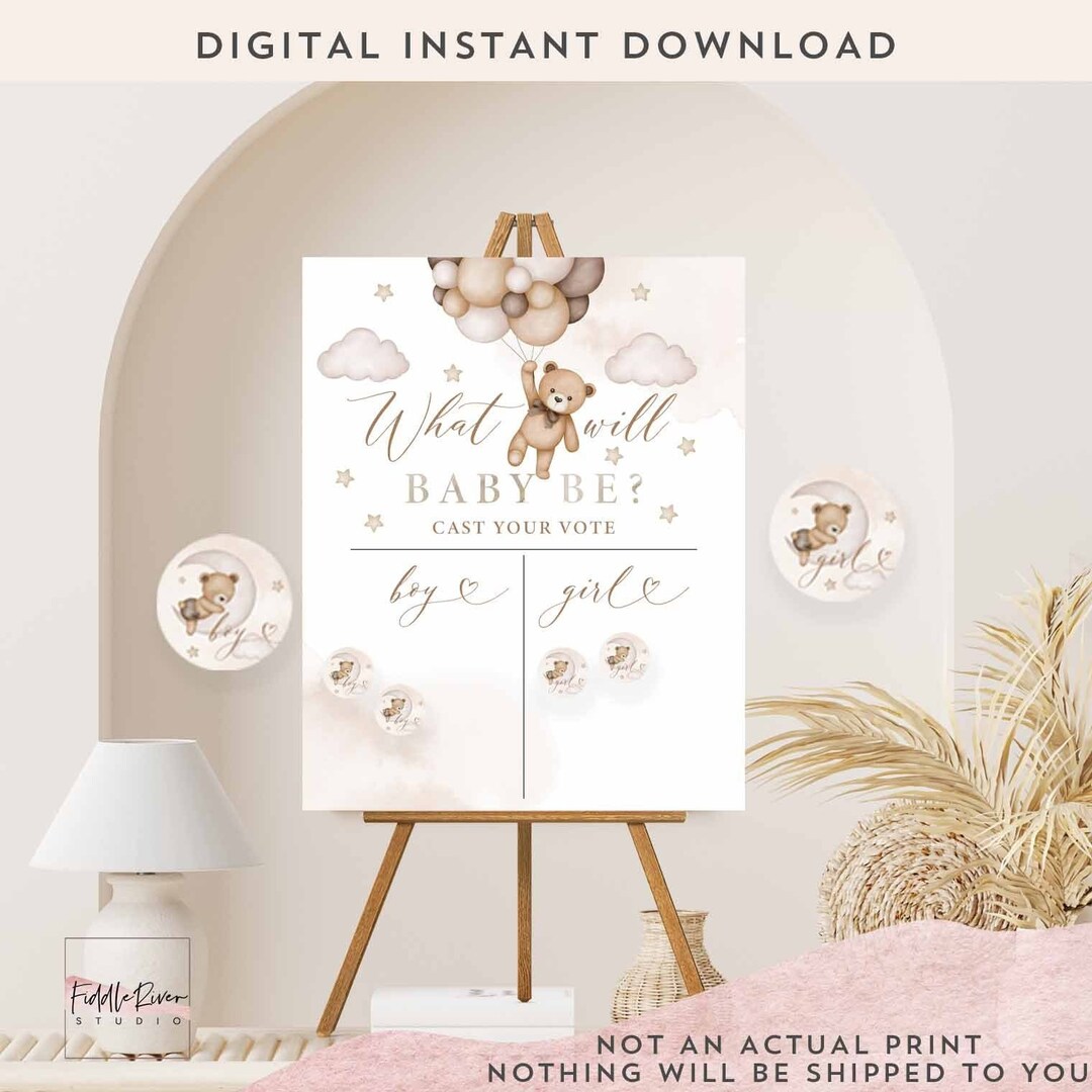 Boy or Girl Chart What Will Baby Be He or She Gender Reveal Teddy Bear ...