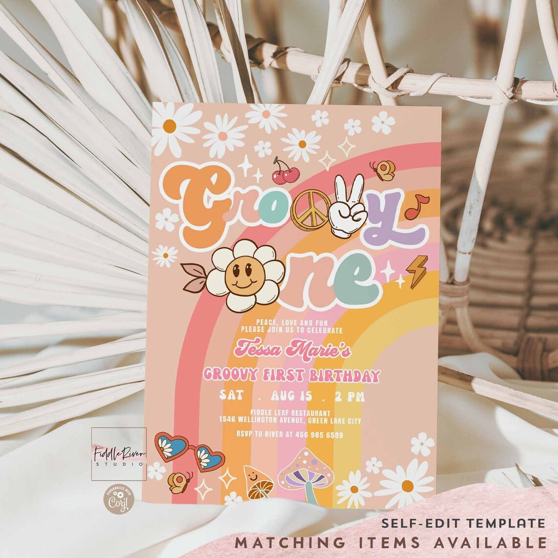Editable Groovy One Birthday Invitation Groovy Hippie Birthday - Etsy