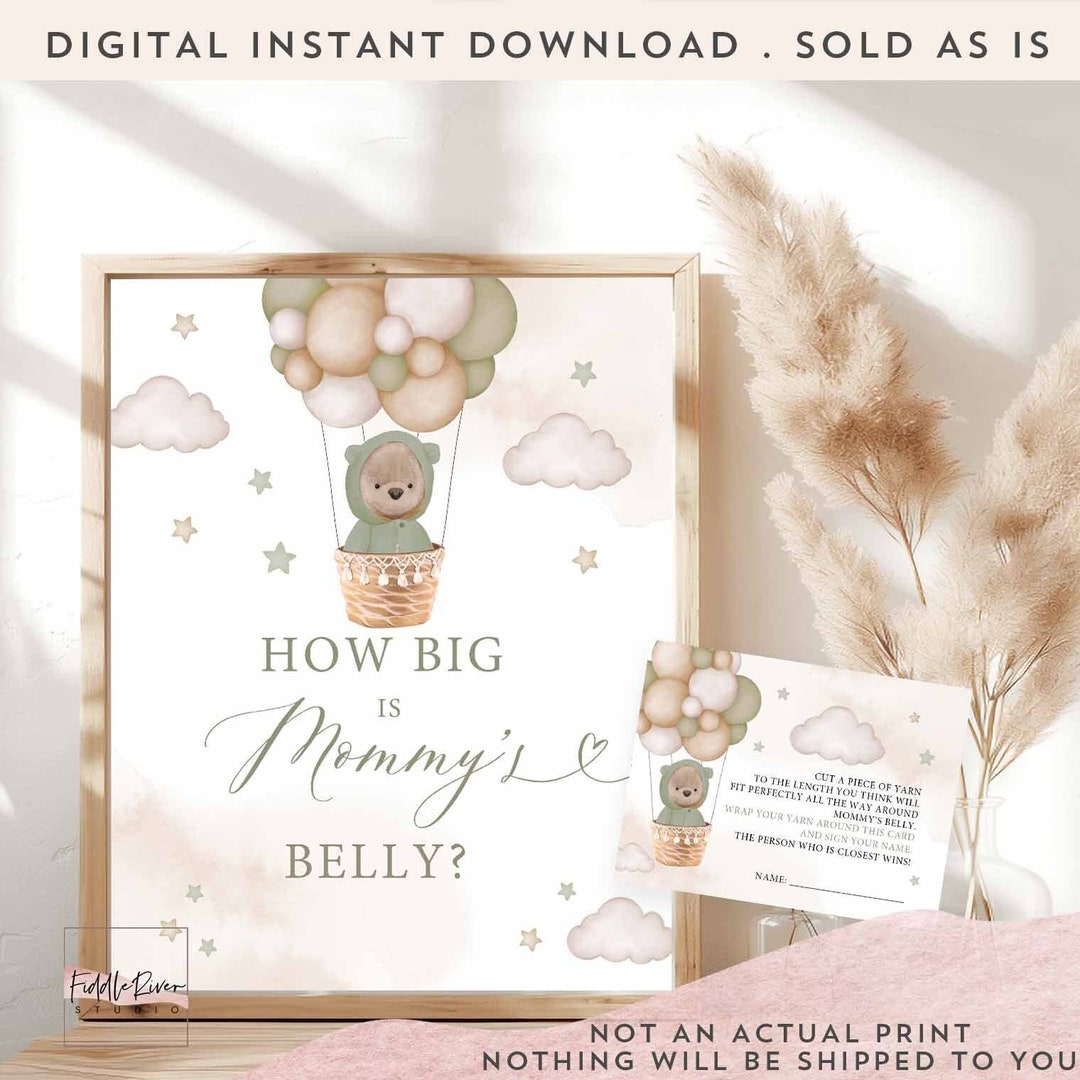 Gender Neutral Sage Green Teddy Bear Baby Shower How Big is Mommy's ...