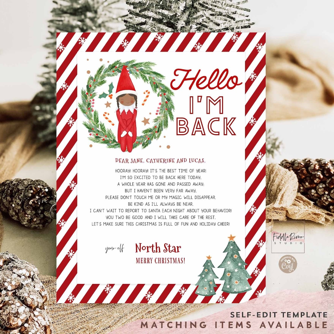 Editable Girl Elf Letter Elf I'm Back Letter Hello Christmas Tradition ...