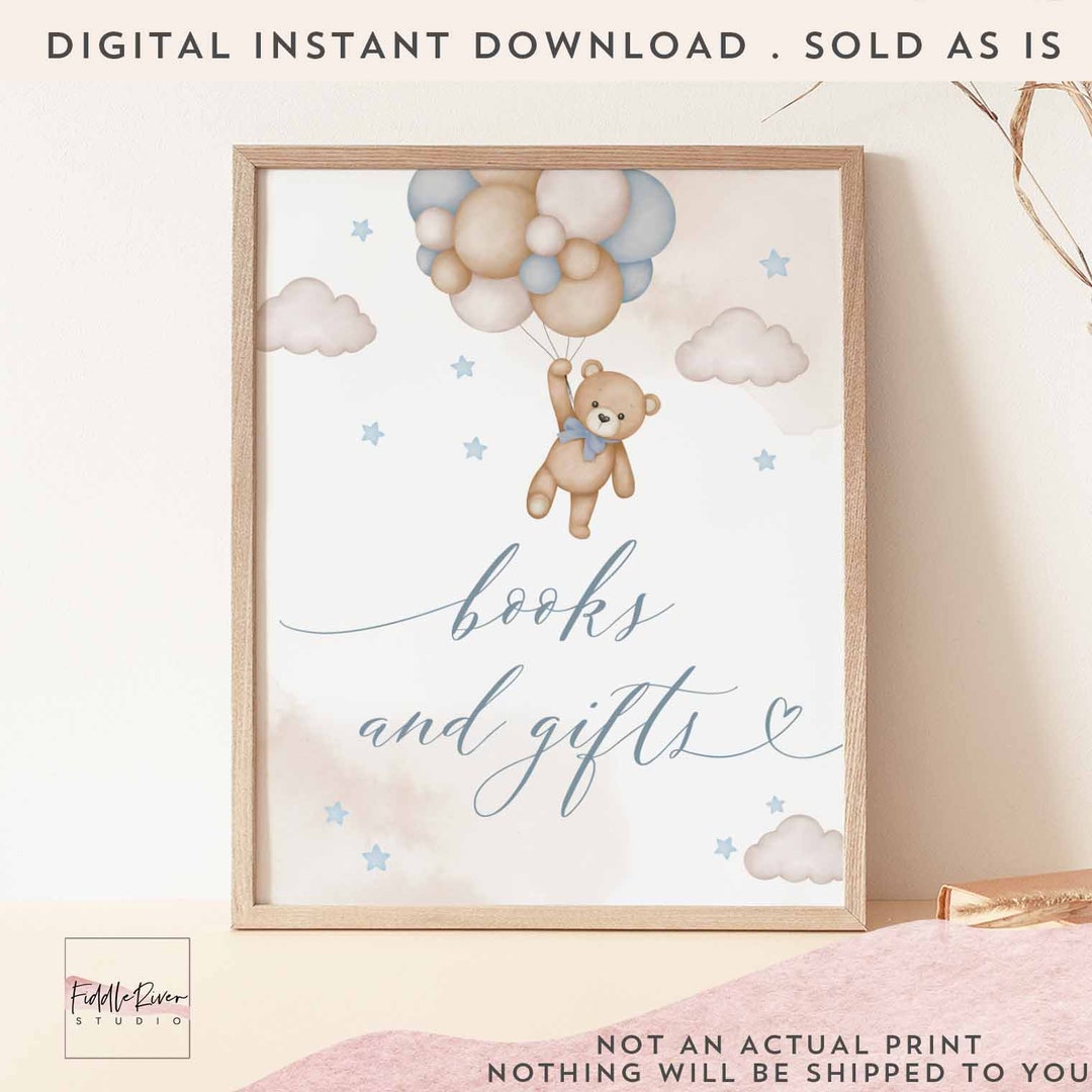 Boy Blue Teddy Bear Baby Shower Books and Gifts Sign Baby Shower ...