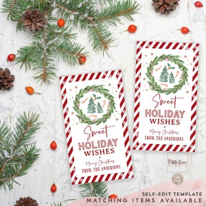 Editable Sweet Holiday Wishes Christmas Treats Favor Bag Tag Gift Tag ...