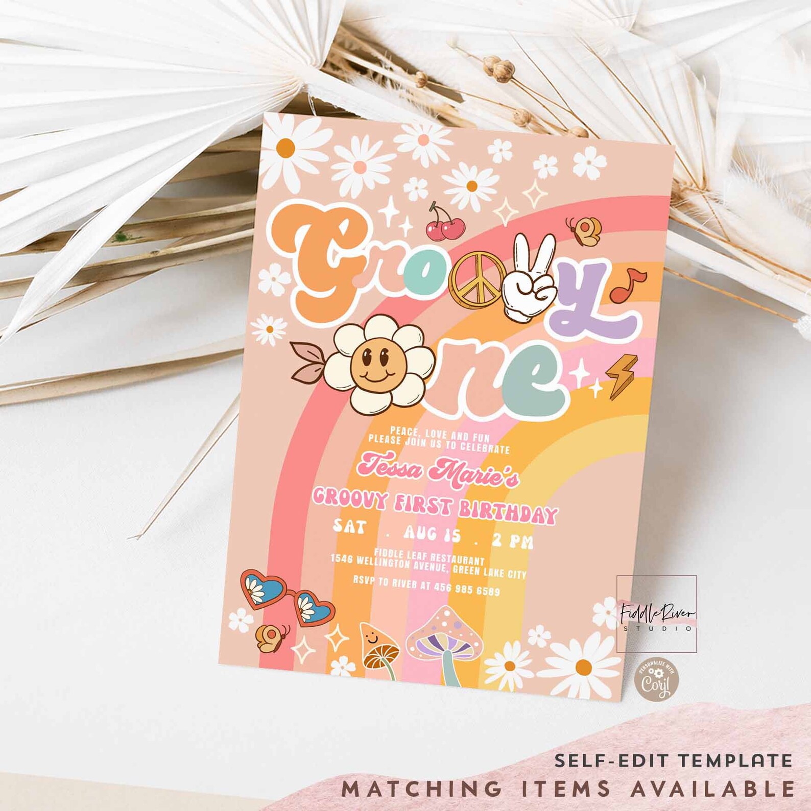 Editable Groovy One Birthday Invitation Groovy Hippie Birthday - Etsy