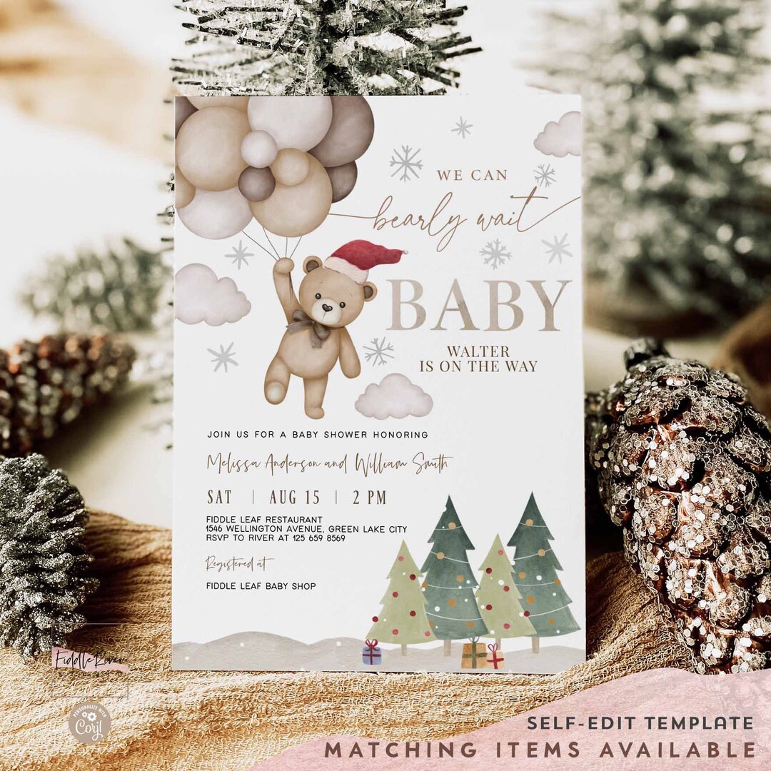 Editable Winter Christmas Gender Neutral Santa Teddy Bear We Can Bearly ...