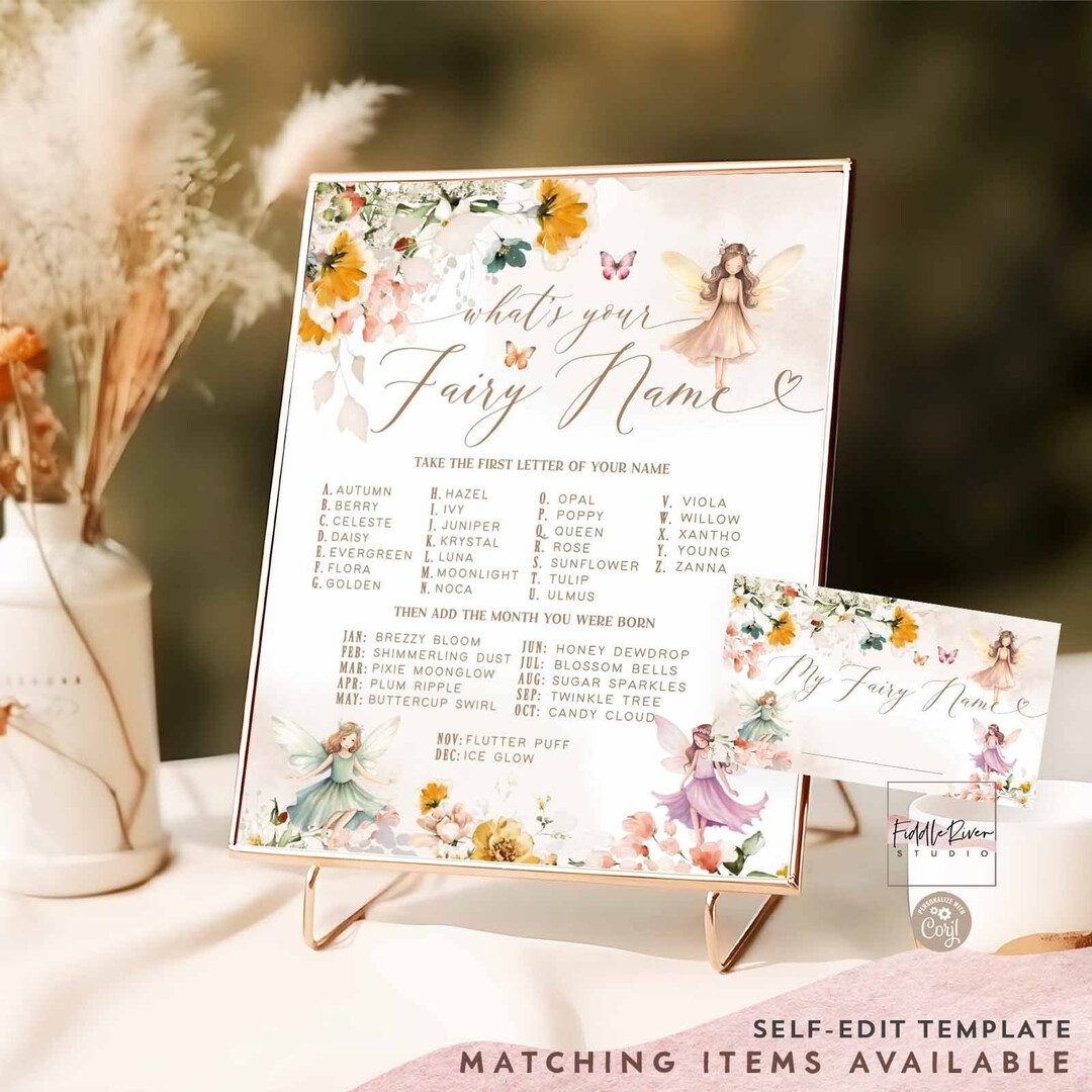 Editable Fairy Butterfly Wildflower Garden Fairy What's My Fairy Name ...