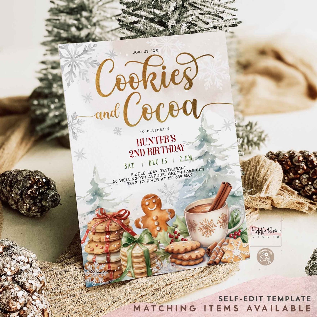 Editable Cookies and Cocoa Chocolate Kids Christmas Birthday Invitation ...