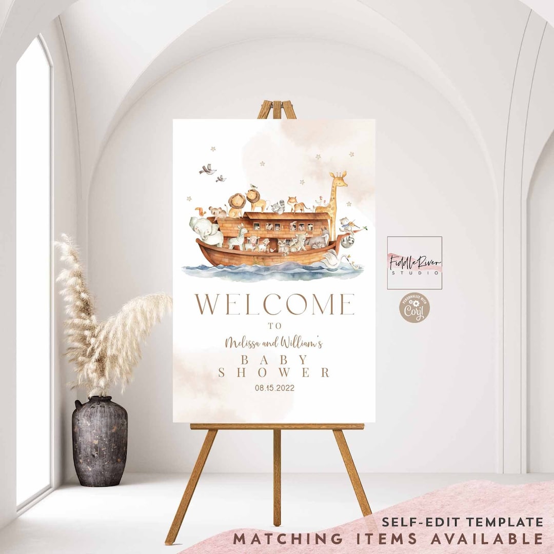 Editable ANY EVENT Noah's Ark Theme Animals Shower Sprinkle Baptism ...