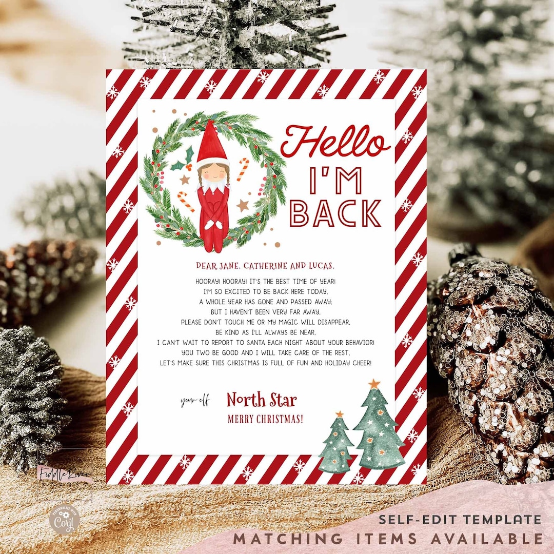 Editable Girl Elf Letter Elf I'm Back Letter Hello Christmas Tradition ...