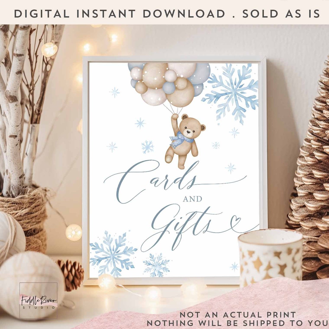 Winter Snowflake Boy Blue Teddy Bear Cards and Gifts Sign Baby Shower ...