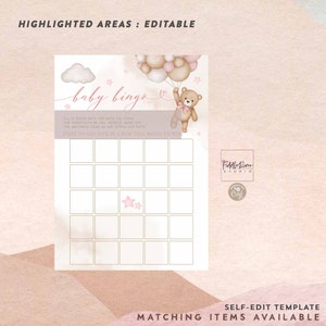 Editable Girl Pink Teddy Bear Baby Shower Baby Bingo Card We Can Bearly ...