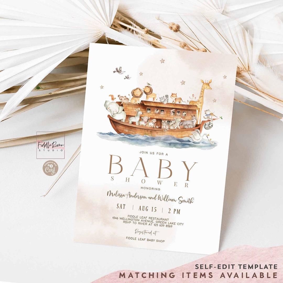 Editable Gender Neutral Noah's Ark Theme Animals Baby Shower Sprinkle ...
