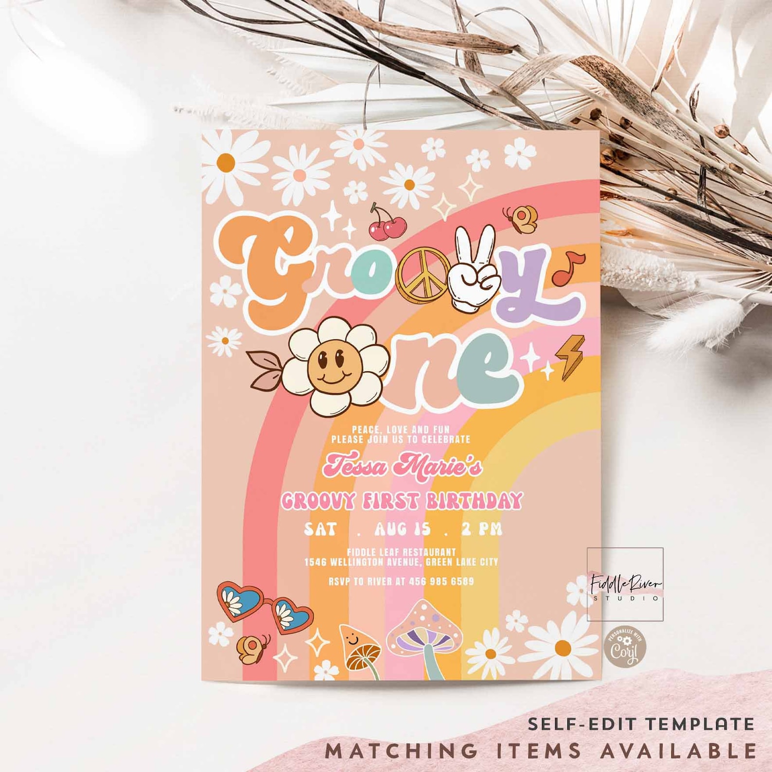 Editable Groovy One Birthday Invitation Groovy Hippie Birthday - Etsy