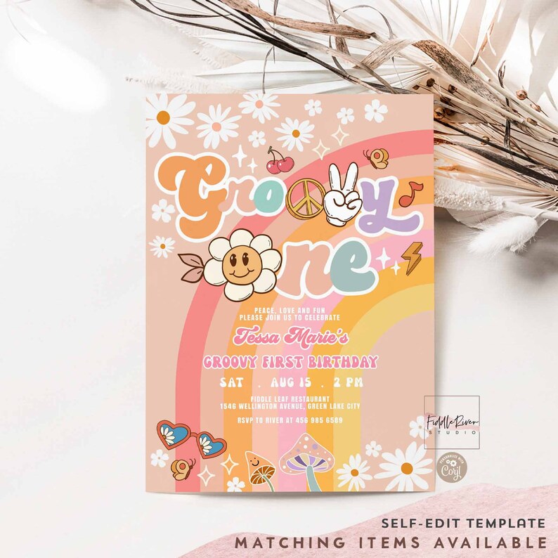 Editable Groovy One Birthday Invitation Groovy Hippie Birthday - Etsy