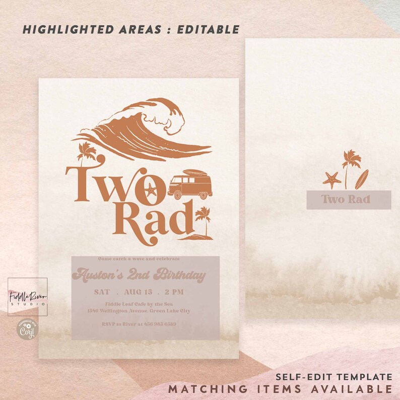 Editable Boy Boho Minimal Surf 2nd Birthday Two Rad Surfing - Etsy