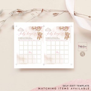 Editable Girl Pink Teddy Bear Baby Shower Baby Bingo Card We Can Bearly ...