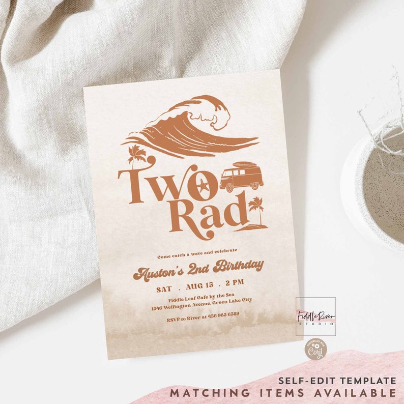 Editable Boy Boho Minimal Surf 2nd Birthday Two Rad Surfing - Etsy