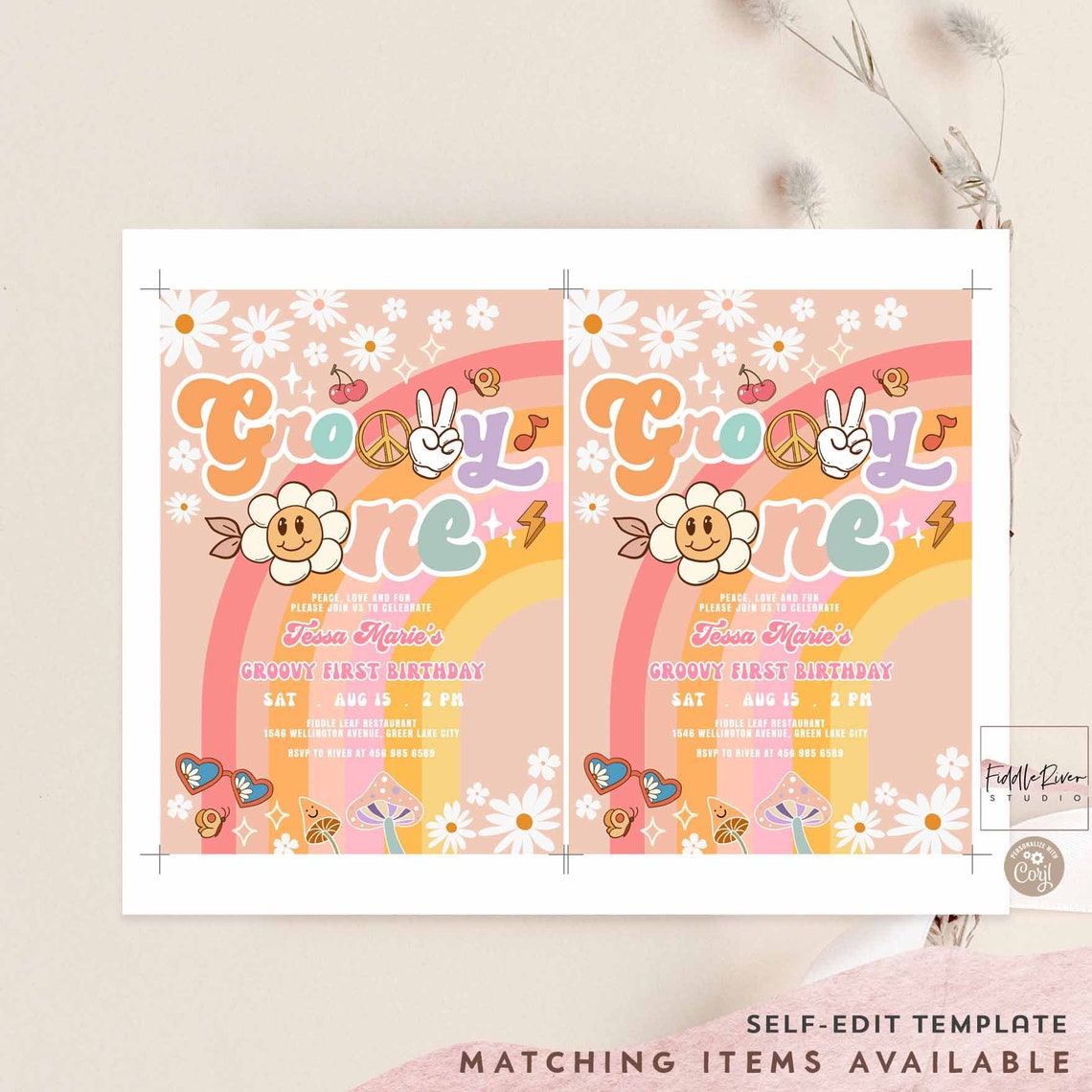 Editable Groovy One Birthday Invitation Groovy Hippie Birthday - Etsy