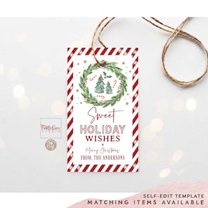 Editable Sweet Holiday Wishes Christmas Treats Favor Bag Tag Gift Tag ...