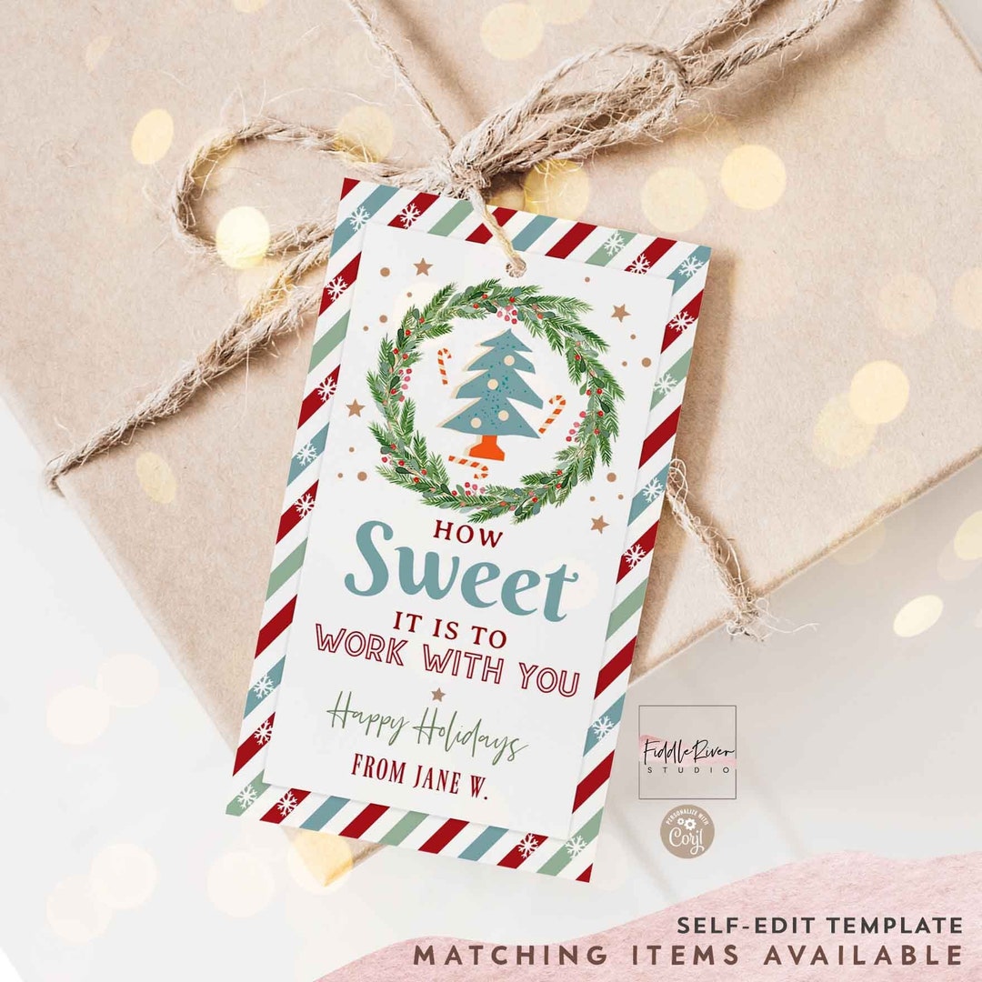 Editable Christmas Coworker Holiday Treats Favor Bag Tag Gift Tag ...