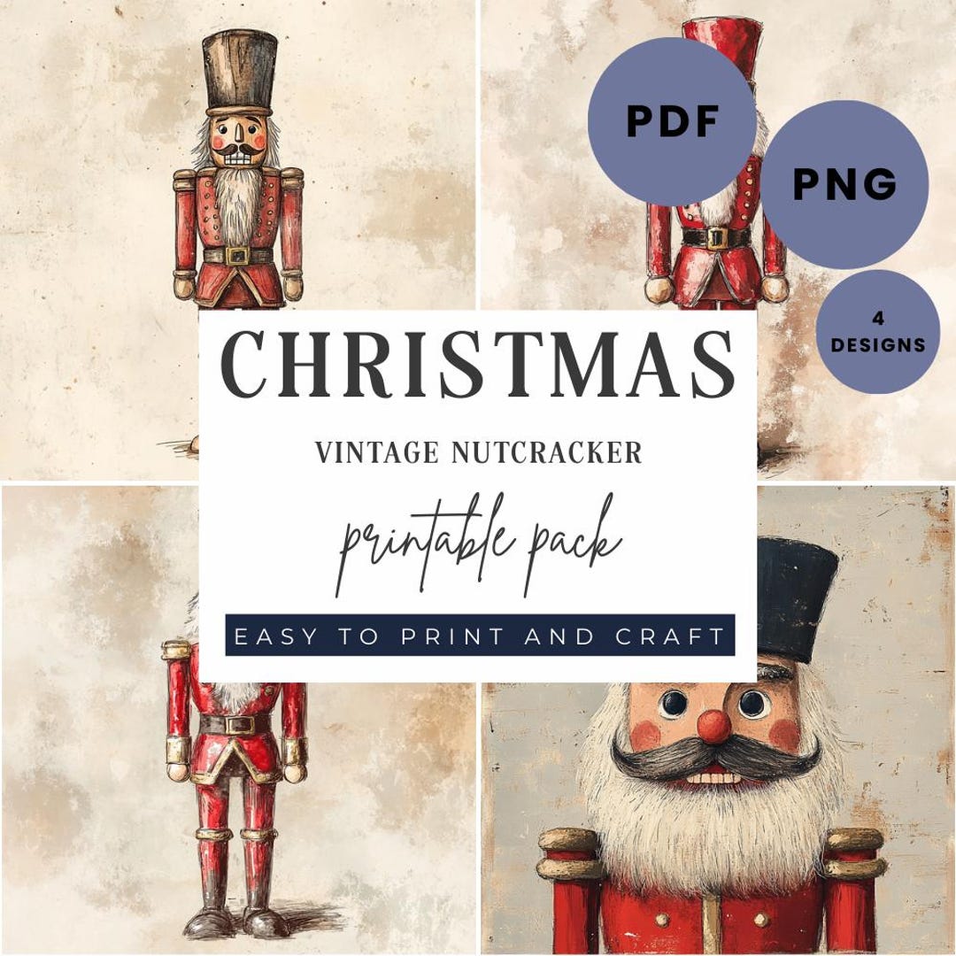 Vintage Nutcracker Printable Bundle, Christmas Tree PNG, DIY Sign ...