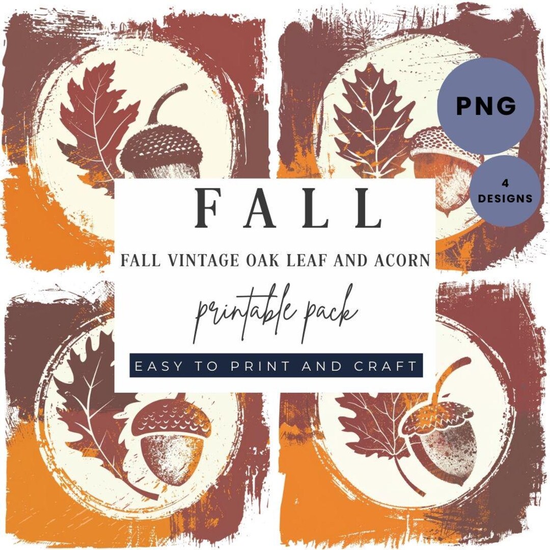 Vintage Oak Leaf and Acorn Printable Bundle, Pumpkin PNG, DIY Sign ...