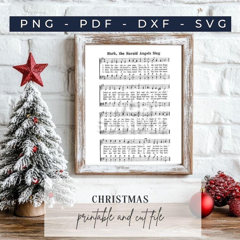 Hark the Herald Sheet Music Printable, Dxf, Svg, Pdf, Png, Christmas ...