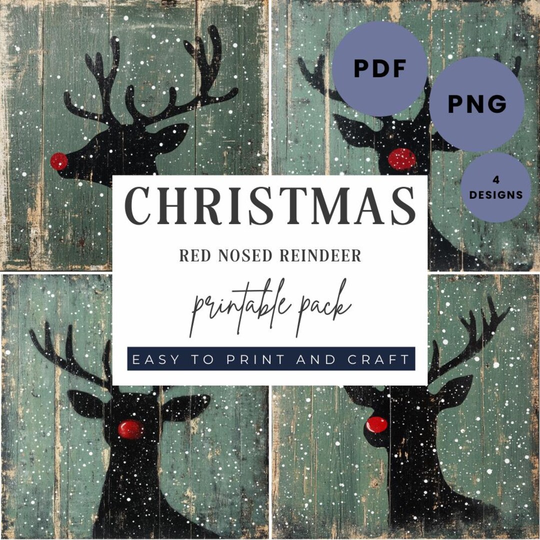Red Nosed Reindeer Printable Bundle, Reindeer PNG, DIY Sign, Christmas ...