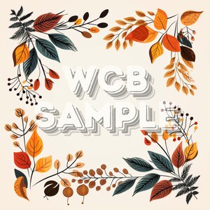 Border With Gold Blue Orange Leaves Printable Bundle, Fall Background ...
