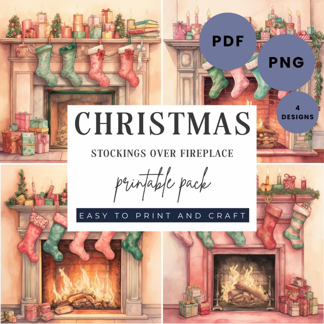 Stockings Over Fireplace Printable Bundle, Fireplace PNG, DIY Sign ...