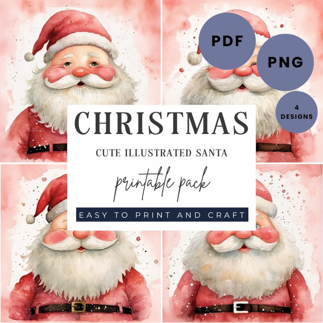 Cute Illustrated Santa Printable Bundle, Snowflake PNG, DIY Sign ...