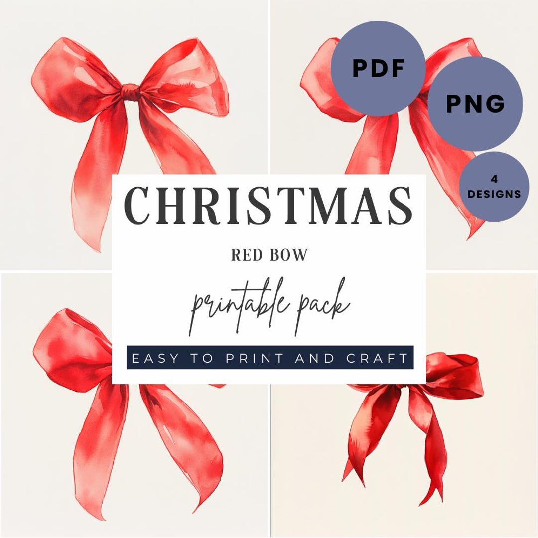 Red Bow Printable Bundle, Christmas Tree PNG, DIY Sign, Christmas Decor, Christmas Crafts, Red ...