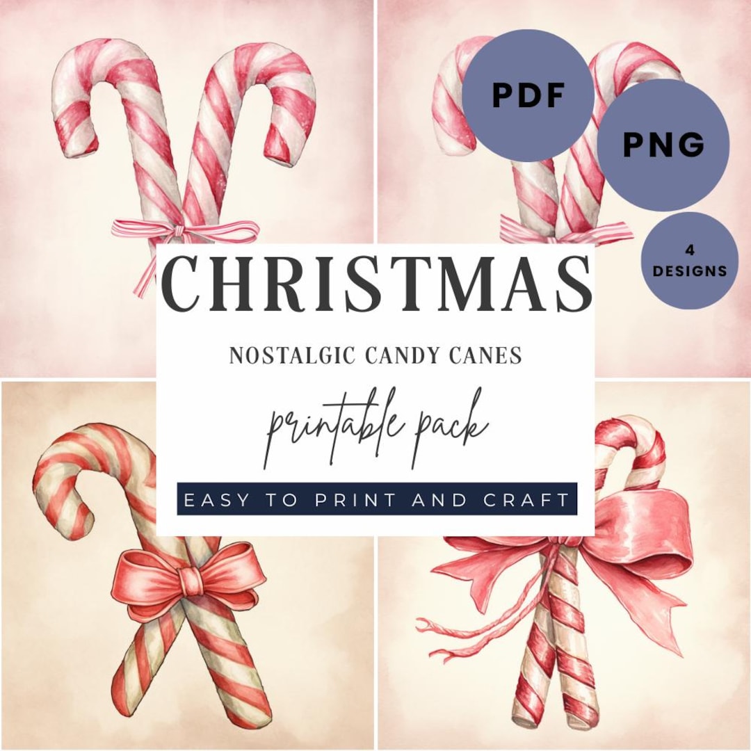 Nostalgic Candy Canes Printable Bundle, Snowflake PNG, DIY Sign ...