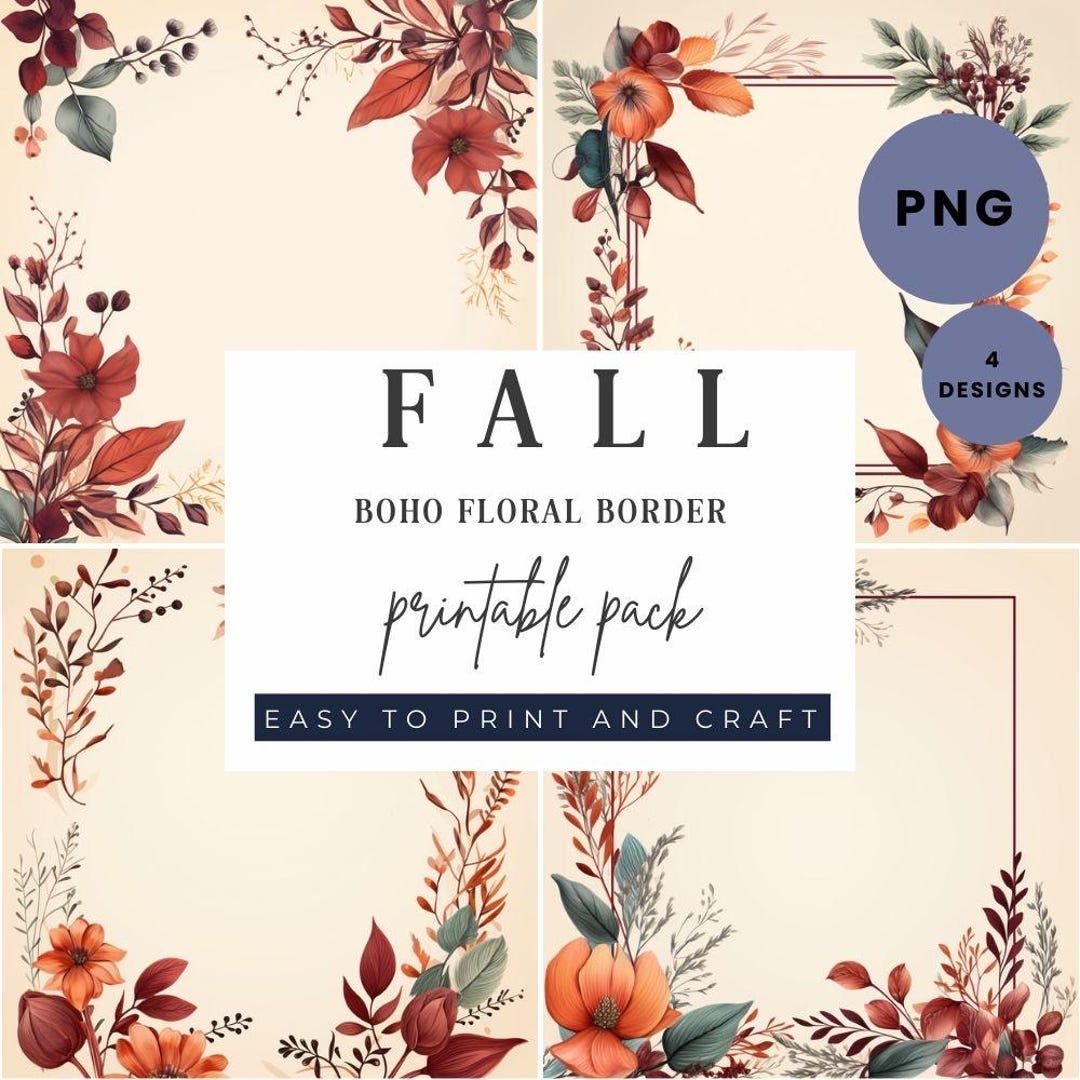 Boho Floral Bordere Printable Bundle, Fall Background, Fall Border ...