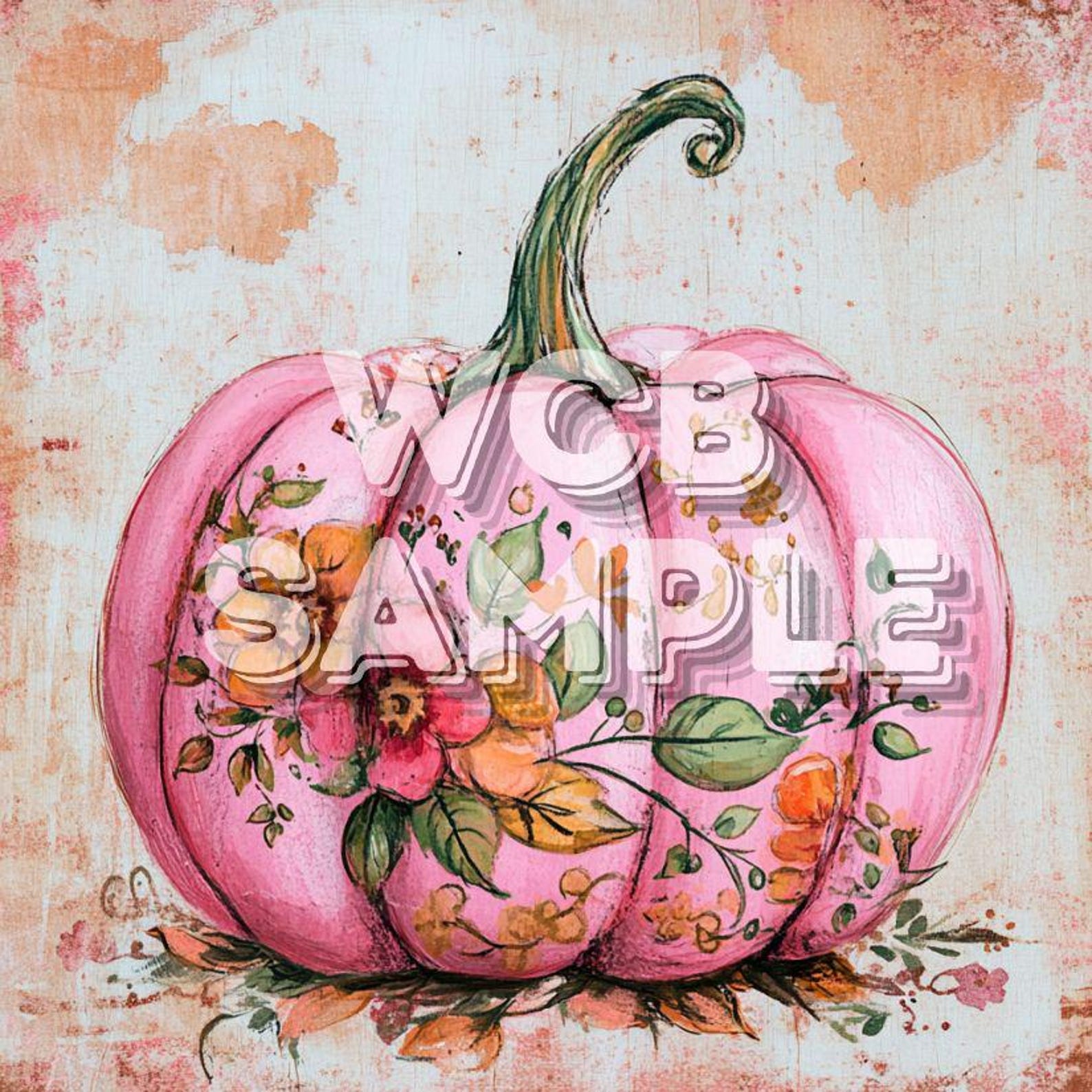 Pink Toile Floral Pumpkin With Peach Background Printable Bundle ...
