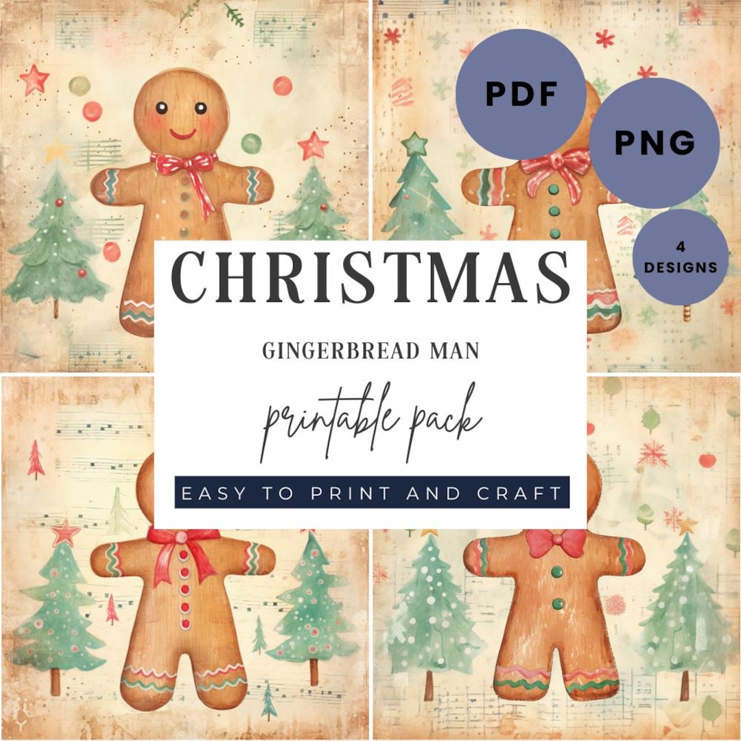 Gingerbread Man Printable Bundle, Snowflake PNG, DIY Sign, Christmas ...