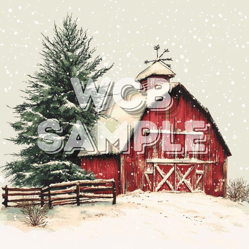 Red Barn Christmas Scene Printable Bundle, Christmas Tree PNG, DIY Sign ...