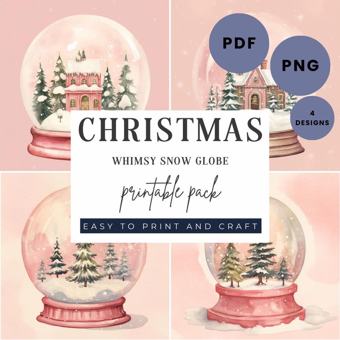 Whimsy Snow Globe Printable Bundle, Snowflake PNG, DIY Sign, Christmas ...