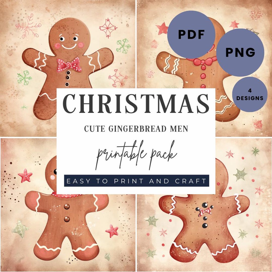 Cute Gingerbread Men Printable Bundle, Snowflake PNG, DIY Sign ...