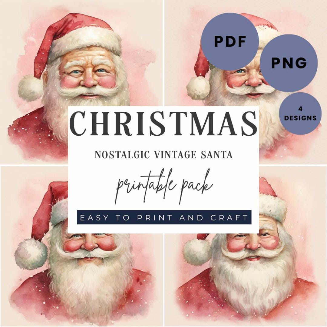 Nostalgic Vintage Santa Printable Bundle, Snowflake PNG, DIY Sign ...