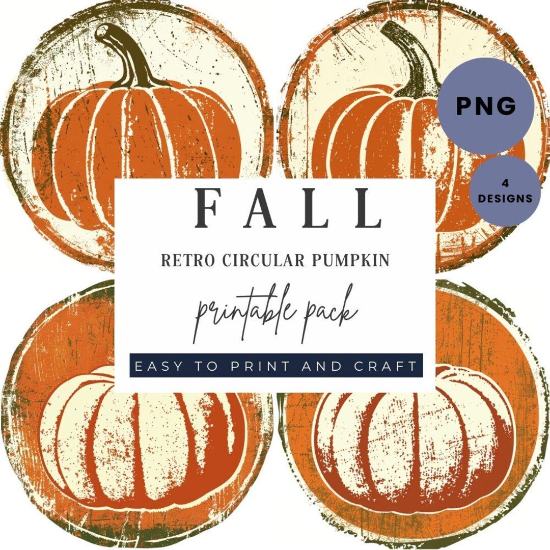 Retro Circular Pumpkin Printable Bundle, Pumpkin PNG, DIY Sign, Fall ...
