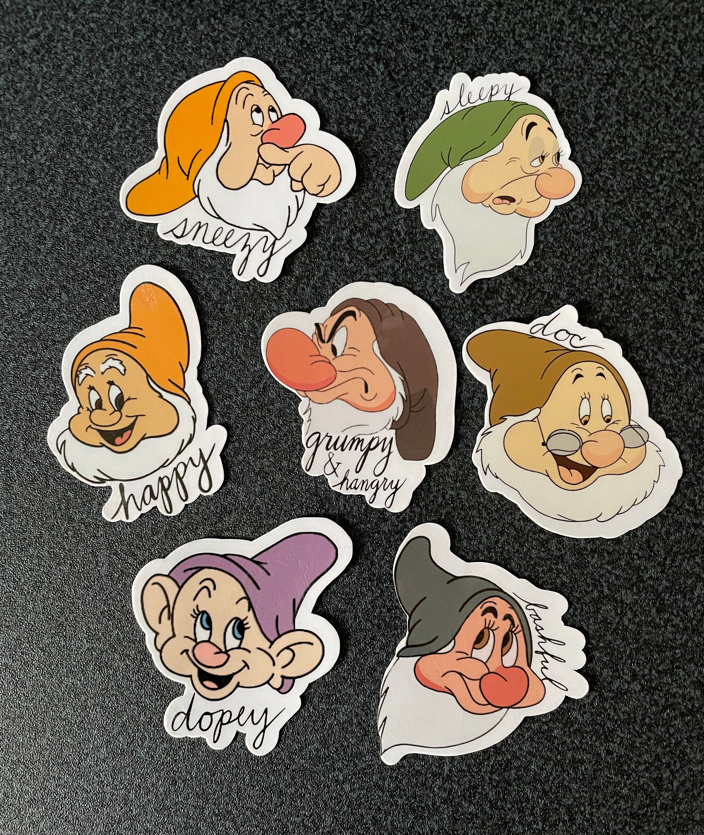 Snow Whites Seven Dwarfs Hand Drawn Stickers Etsy