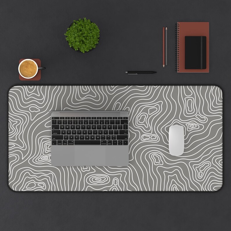 Gray Topographic Desk Mat Map Desk Pad Large Mousepad - Etsy