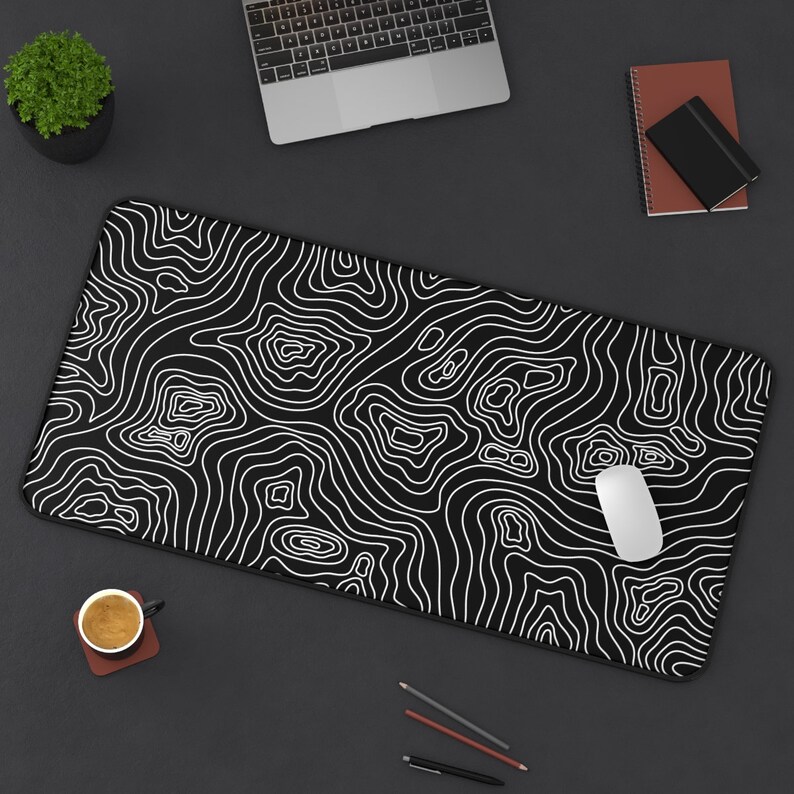 Black Topographic Desk Mat Large Desk Pad Topography Mouse - Etsy UK