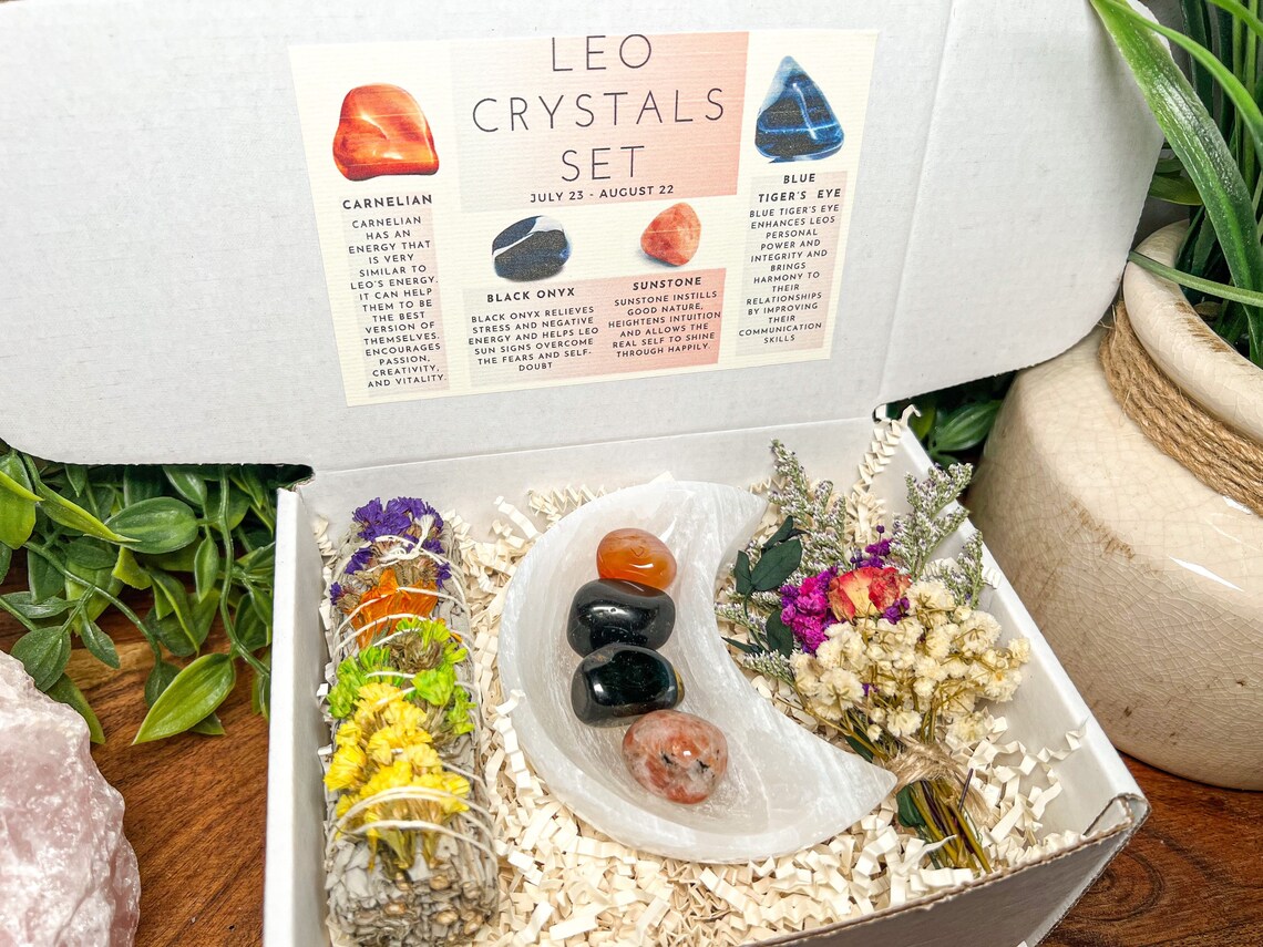 Leo Crystals Gift Box, Leo Stones, Leo Gift Set, Leo Crystal Kit ...
