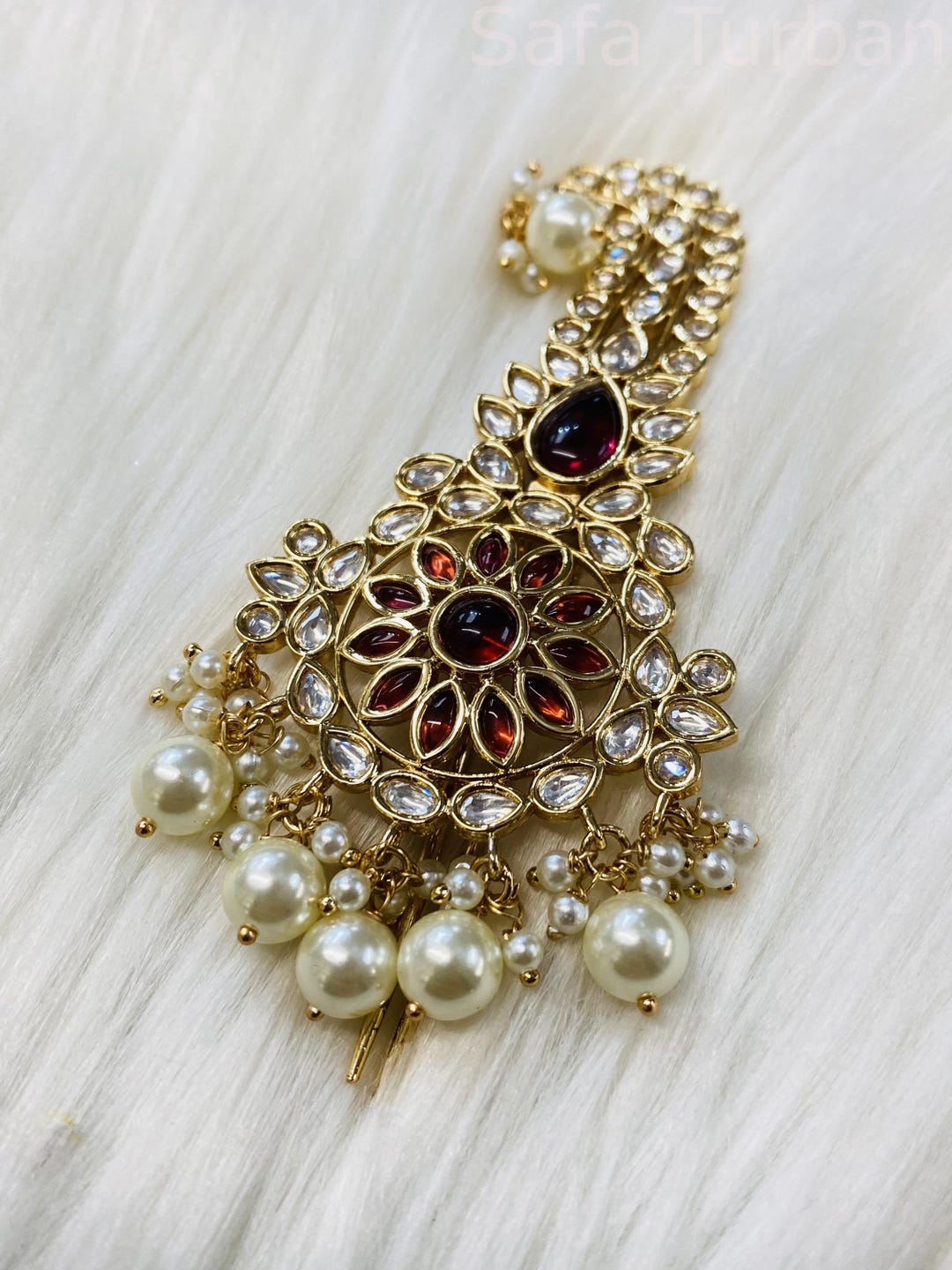 Indian Groom Wedding Accessories- MAROON- Pachi Kundan Kalangi/kalgi ...