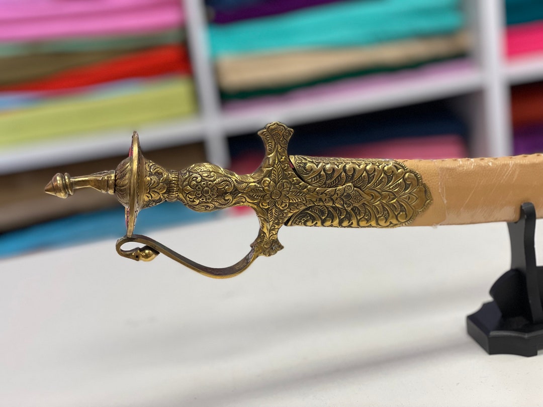 Indian Wedding Decorative Sword/kirpan Beige Leather Sword With Golden ...