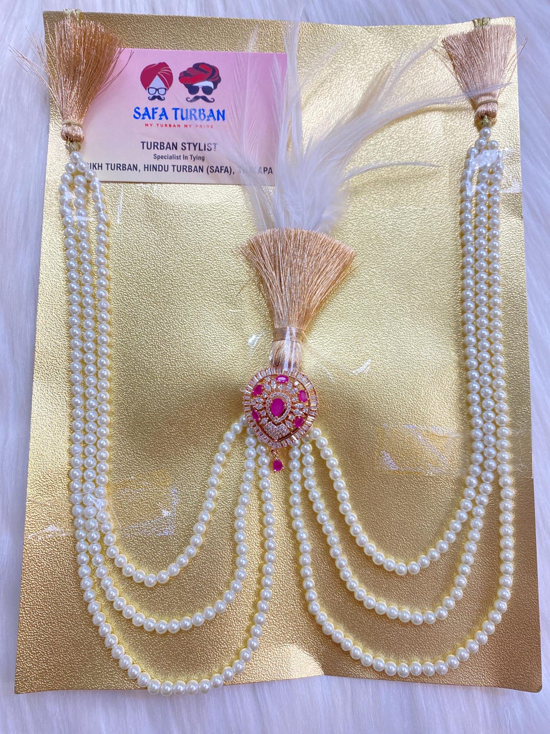Indian Wedding Accessories- Pink Kalgi for Groom Turban/safa With Pearl ...