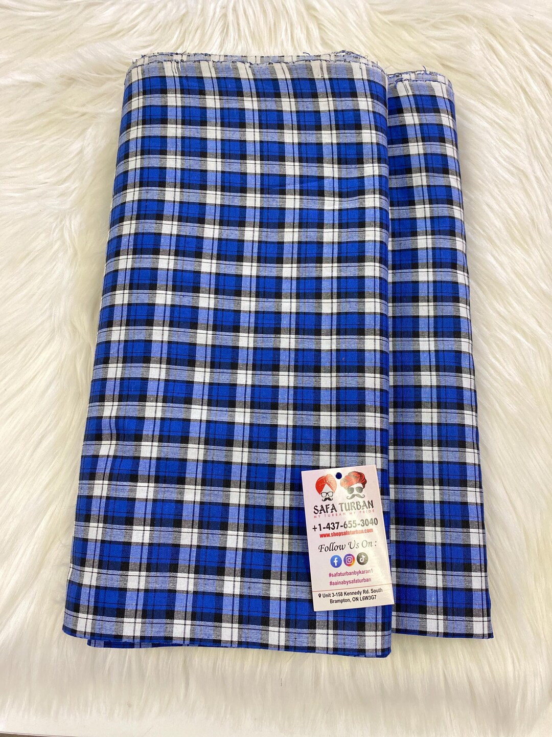 Sikh Desi Parna- Unstitched Royal Blue, Black and White Check Turban ...