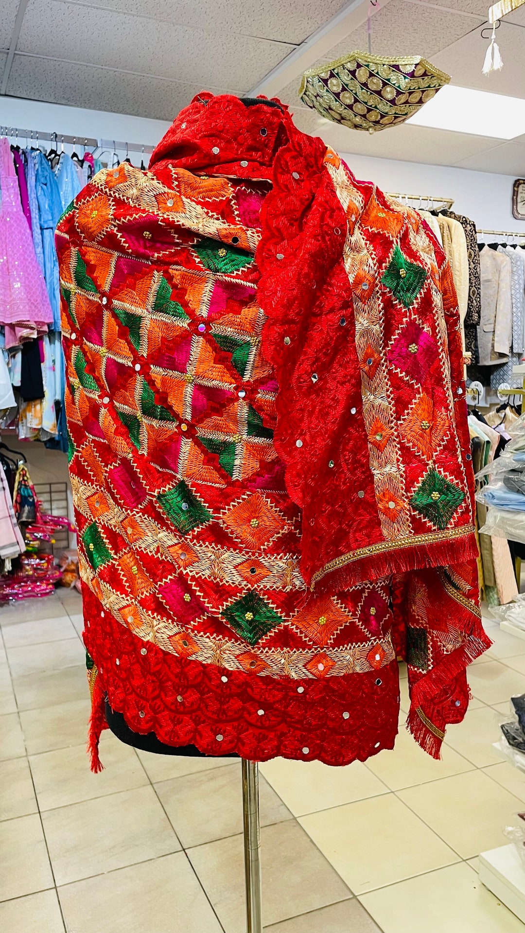 Phulkari Dupatta- Women's Phulkari Dupatta, Scarf, Multicolour Phulkari ...