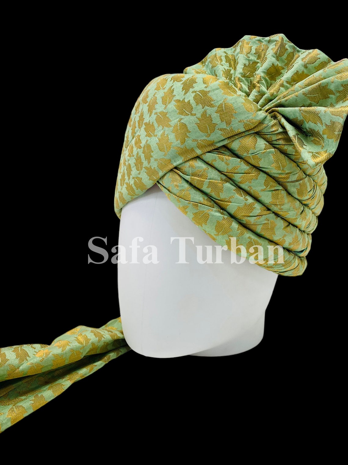 Indian Wedding- Silk Fabric Handmade Safa for Groom in Green Colour ...